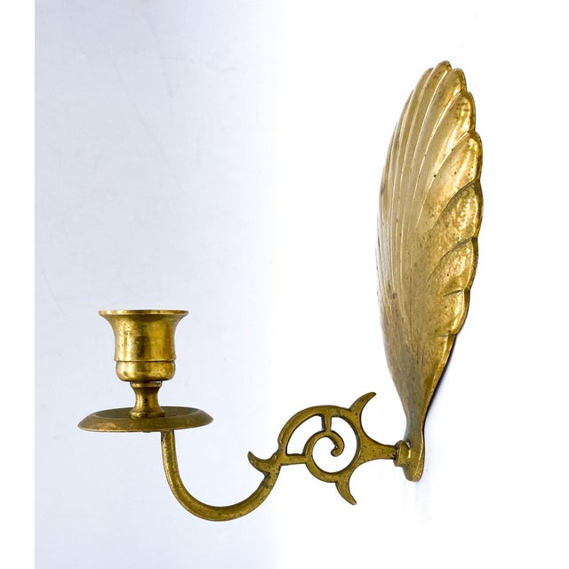 Vintage Shell Shaped Brass Wall Candle Sconce | Chairish