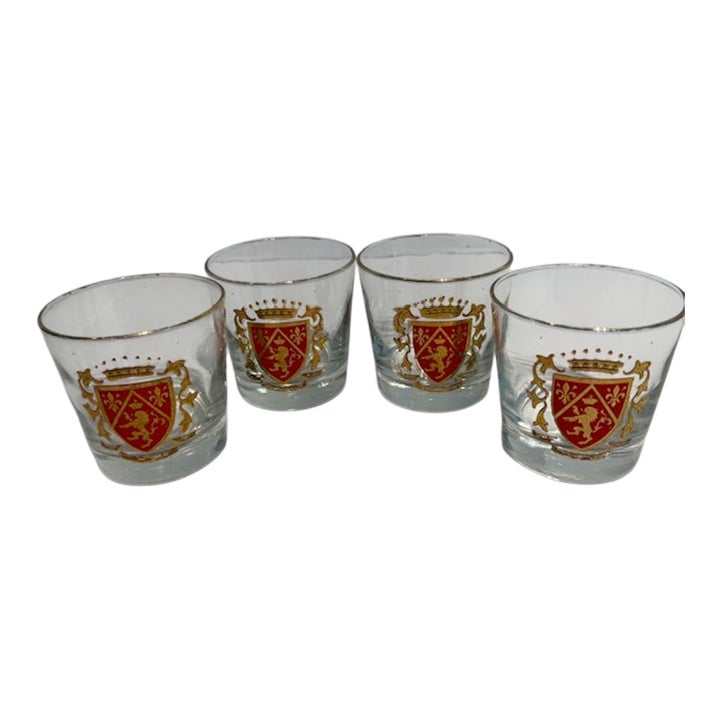 4 1960's Libbey Heraldry Crown Crest Rocks/Old Fashioned Glasses | Chairish