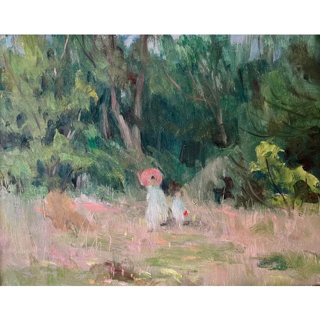 American Impressionist Oil Painting Figures in a Landscape New England ...