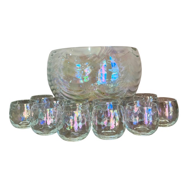 Vintage-Mid Century Draping Iridescent Glass 13 Piece Punch Bowl Set ...