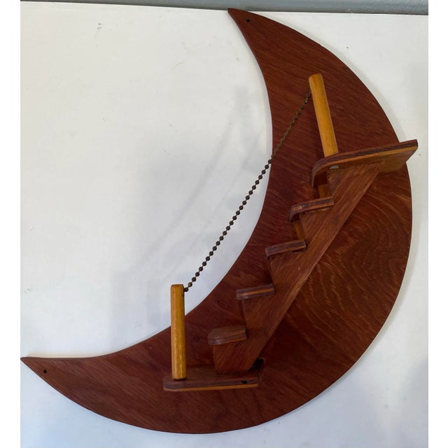 Vintage MCM Hand Made Crescent Moon Stair Step Wood Wall Shelf | Chairish
