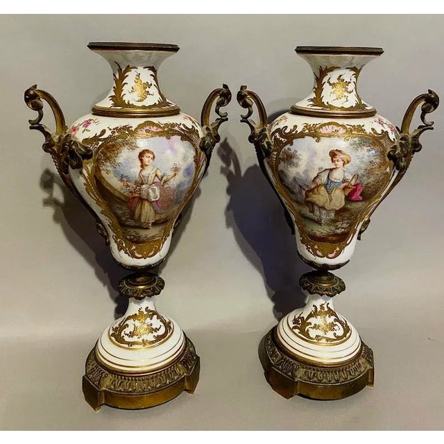 Pair of 19th Century French Louis XVI Sevres Porcelain Vases With ...