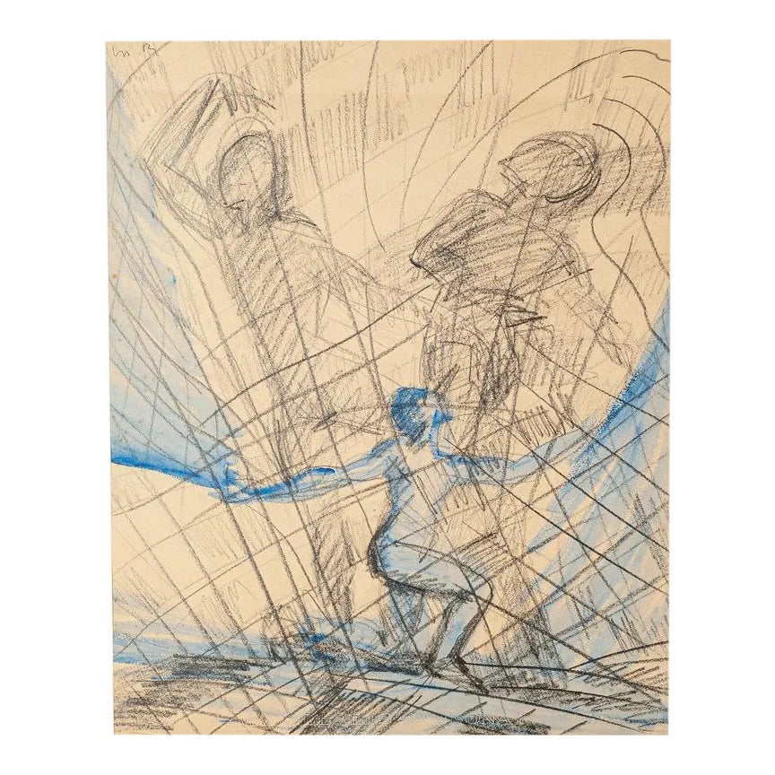 Flying - Original Pencil and Watercolor on Paper by M. Rouzée - 1950s ...