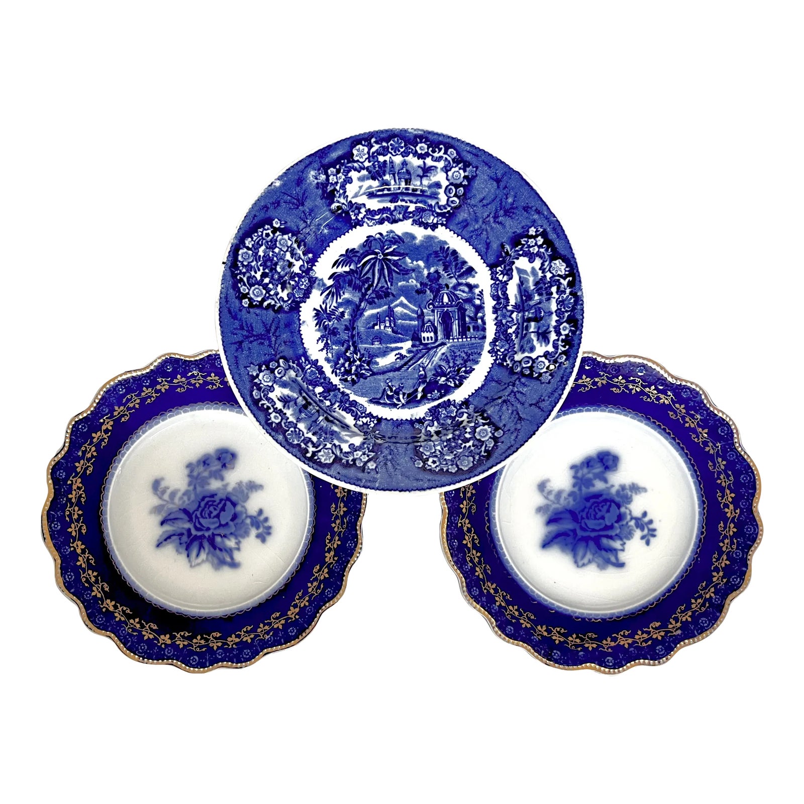 Antique English Flow Blue Wall Plates- Set of 3 | Chairish