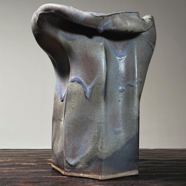 Vintage George Ohr Style Abstract Expressionist Raku Drip Glazed Vase ...