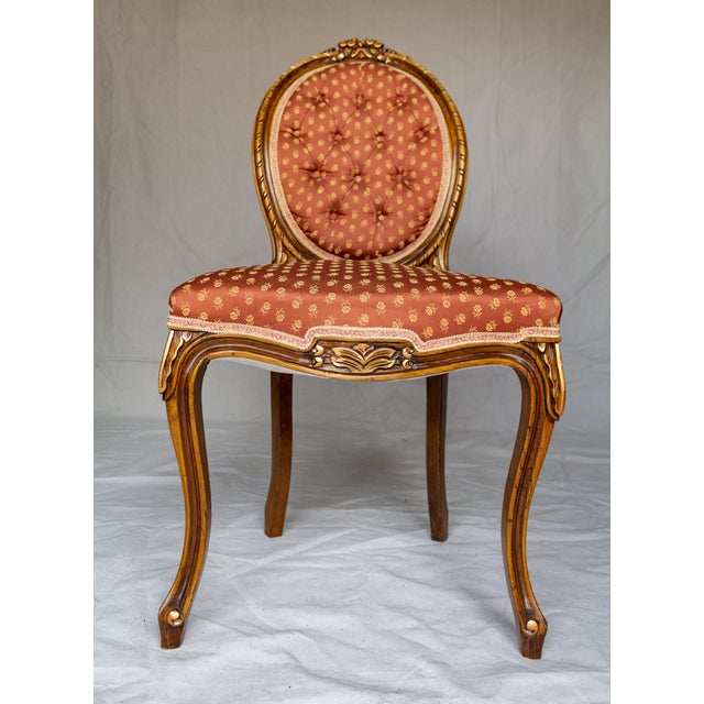 French Louis XV Style Upholstered and Tufted Medallion Back Dining ...