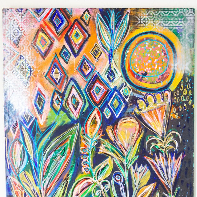 Tall Multimedia Abstract Expressionist Botanical Painting | Chairish