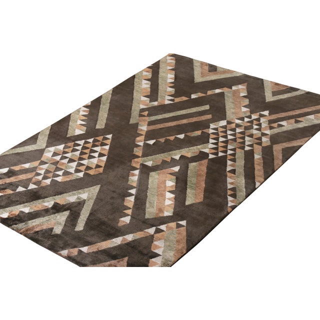Rug & Kilim’s Scandinavian Style Rug in Brown Geometric Pattern | Chairish