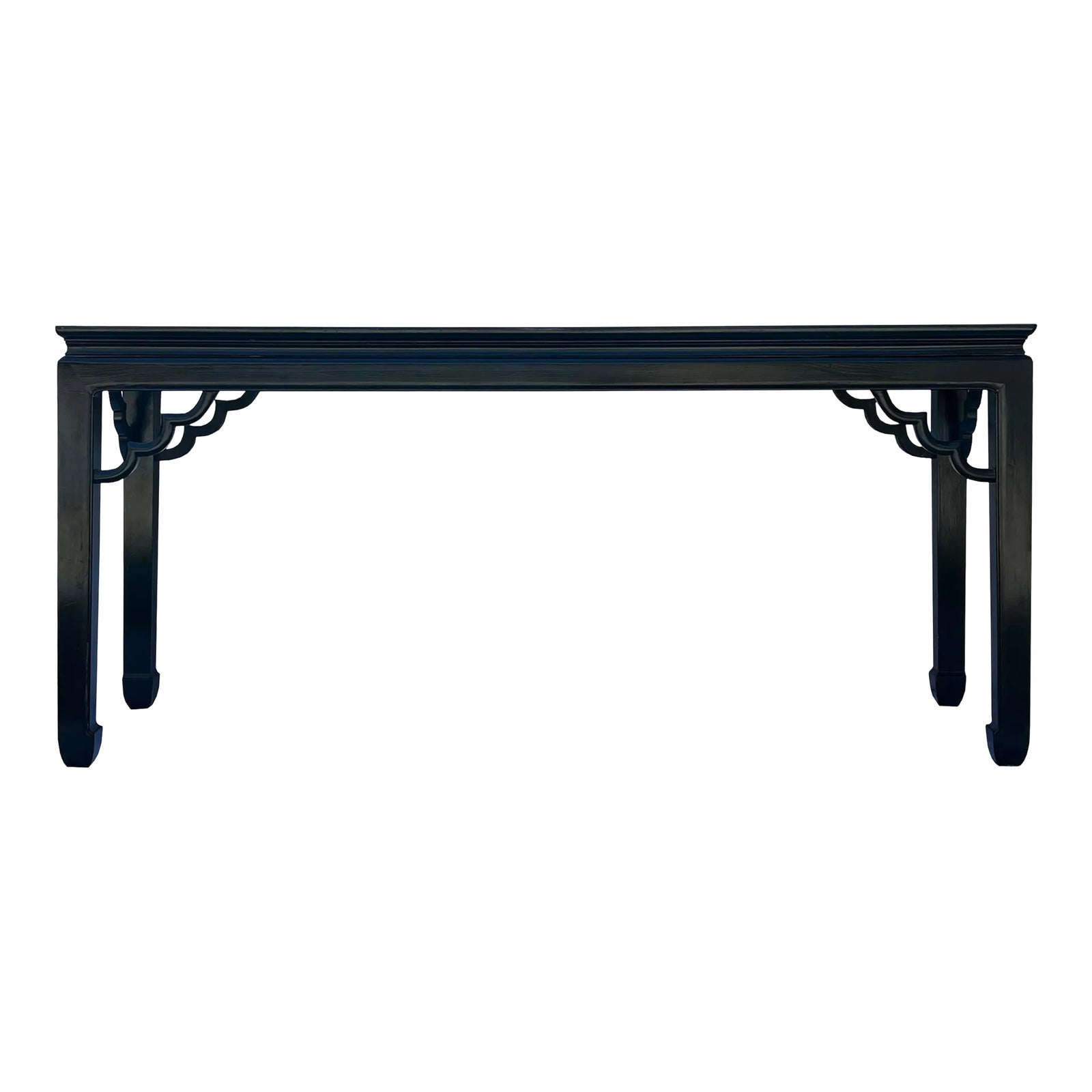 Chinese Vintage Elm Wood Scroll Motif Apron Black Console Altar Table ...