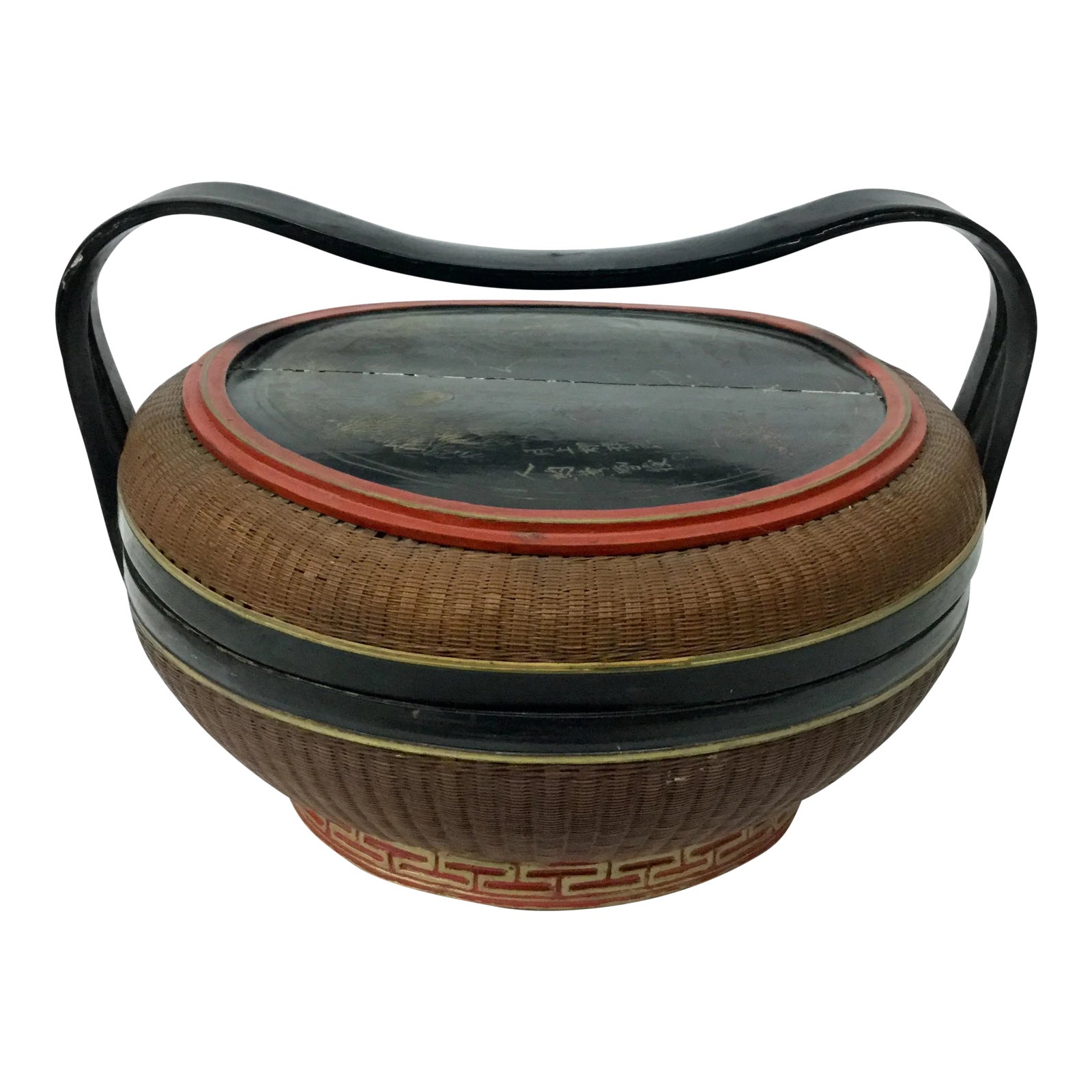 Antique Chinese Wood and Rattan Rice Box | Chairish