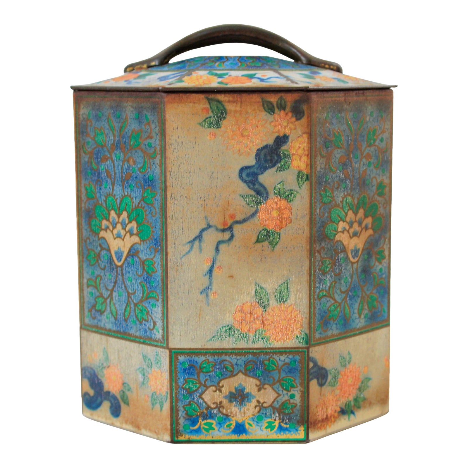 Vintage Octagonal Chinoiserie Style Tin | Chairish