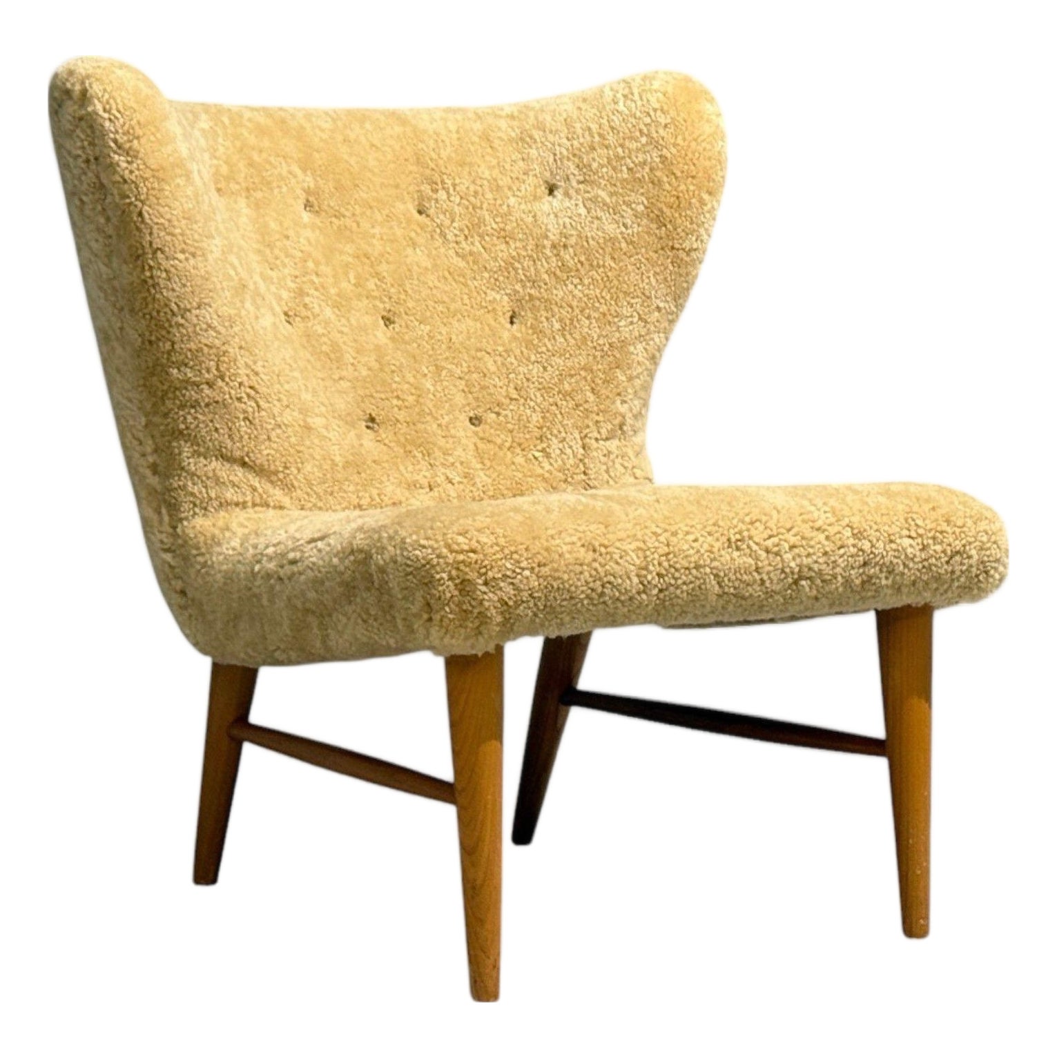Erik Bertil Karlén, Rare Easy Chair, Beech, Shearling, Sweden, 1940s ...