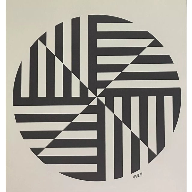1970s Groovy Aetem 60s 70s Op Art Serigraph Graphic Print Black & White ...