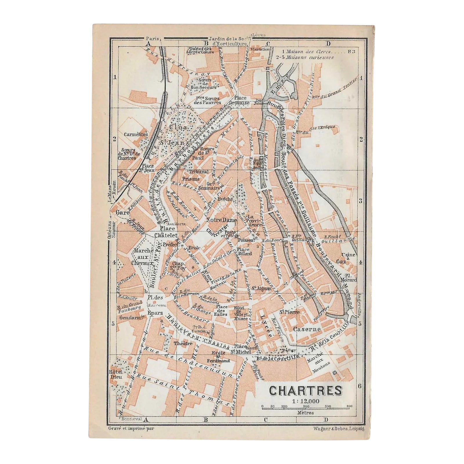 Antique Map of Chartres France | Chairish