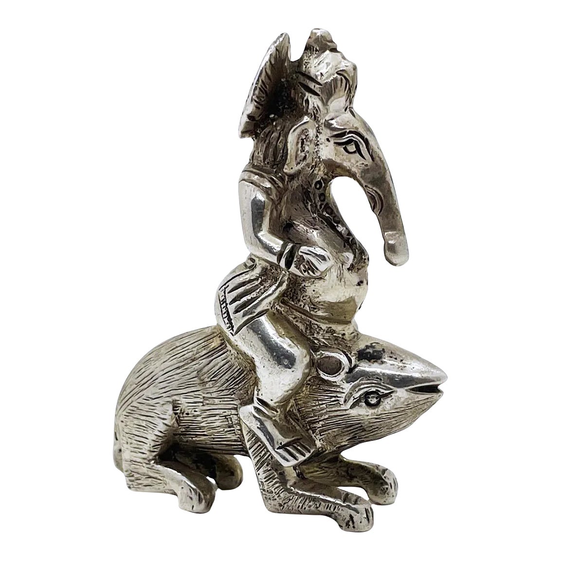 Antique 19th Century Ganesh Idol on Mushak Solid Silver Western India ...