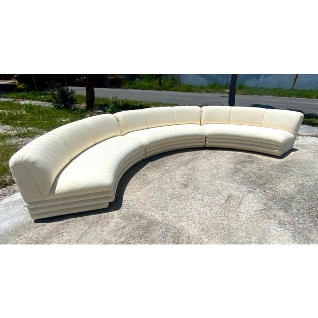 Contemporary Custom Tonal Striped Half Moon Sectional | Chairish