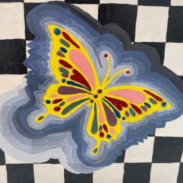 Postmodern Style Butterfly Still Life Painting | Chairish