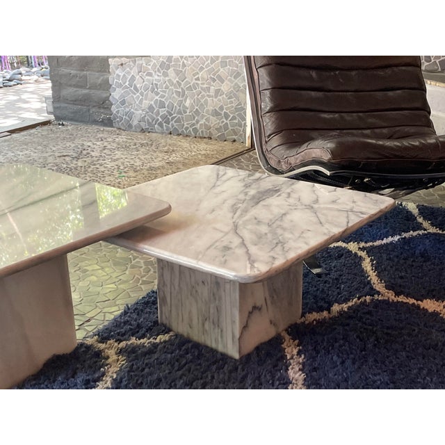 1960s Pair of Square Carrara Marble Side Tables | Chairish