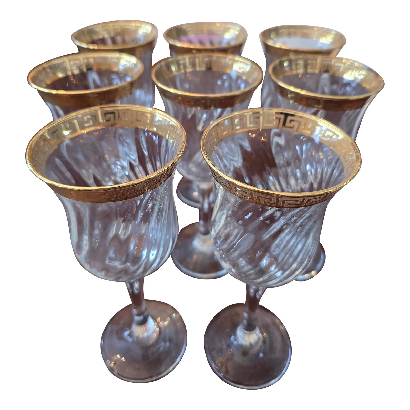 1960s Greek Key Gilded Glasses Attributed to Baccarat- Set of 8 | Chairish