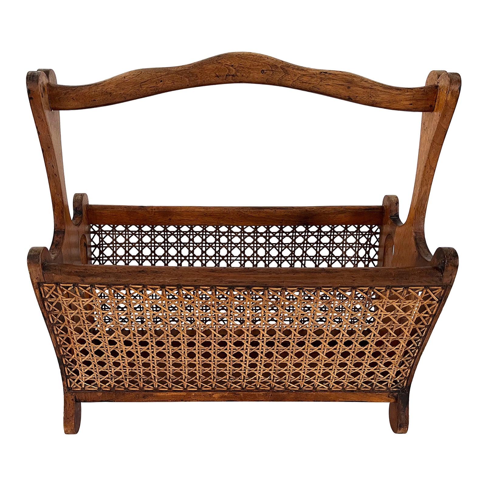 Antique Italian Cane and Wood Magazine Rack | Chairish