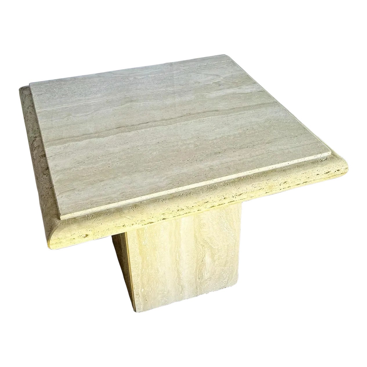 Italian Square Bullnose and Polished Travertine Side Table | Chairish