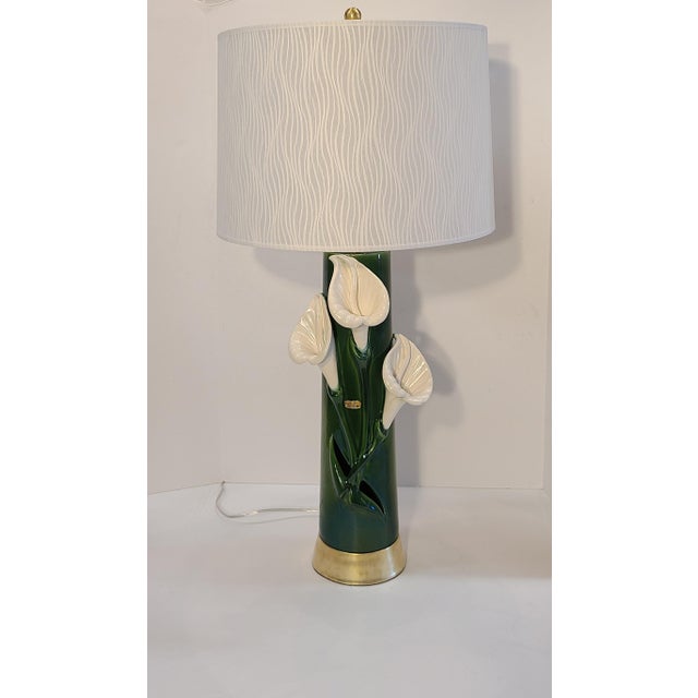 Peace Lily Ceramic Lamp With Shade by Haeger | Chairish