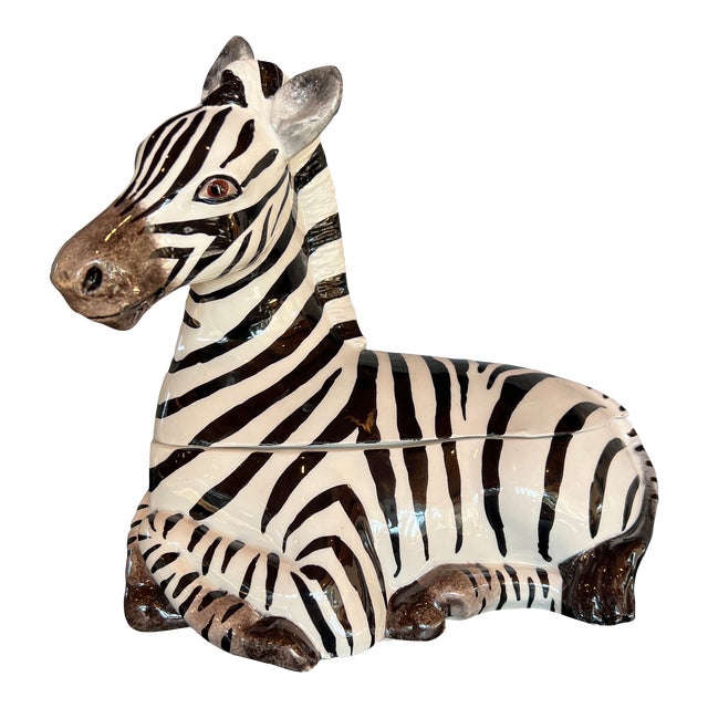 Late 20th Century Vintage Italian Hand Painted Ceramic Zebra Box | Chairish