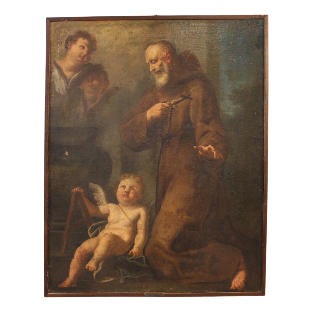 Franciscan Saint in Prayer with Cherubs, 1670, Oil on Canvas | Chairish