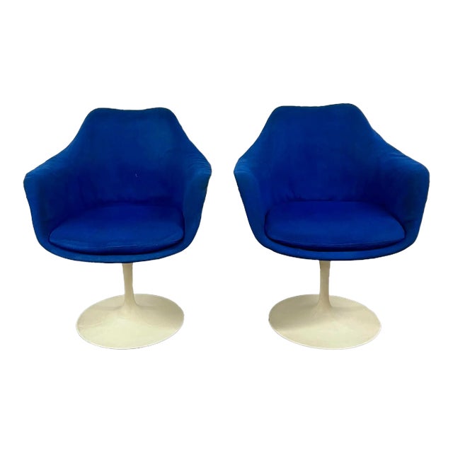 1970s Vintage Knoll Eero Saarinen Blue Upholstered Fiberglass Tulip Arm ...