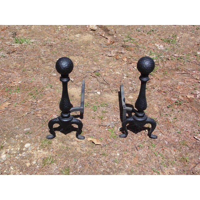 Vintage Cast Iron Sheffield Cannonball Fireplace Andirons Firedogs Log ...