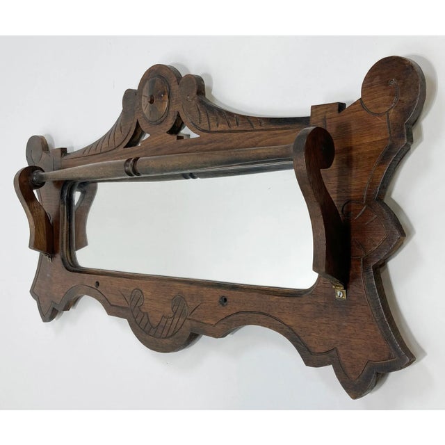 Antique Victorian Wall Mount Shaving Mirror With Towel Rack | Chairish