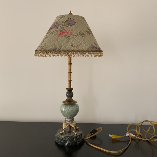 Floral & Green Marble Table Lamp | Chairish