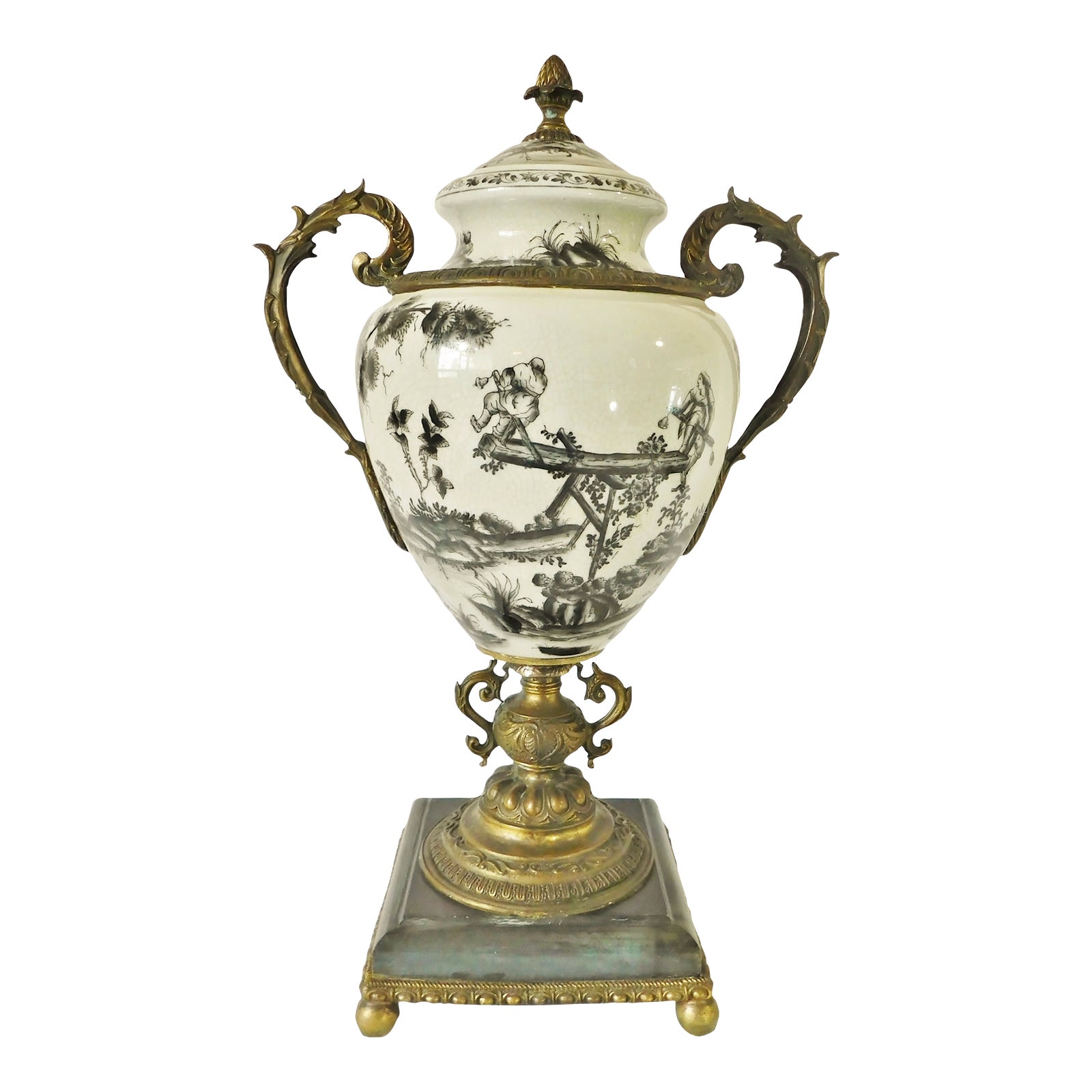 Vintage Mark Roberts Black & White Porcelain Solid Brass & Marble Urn ...