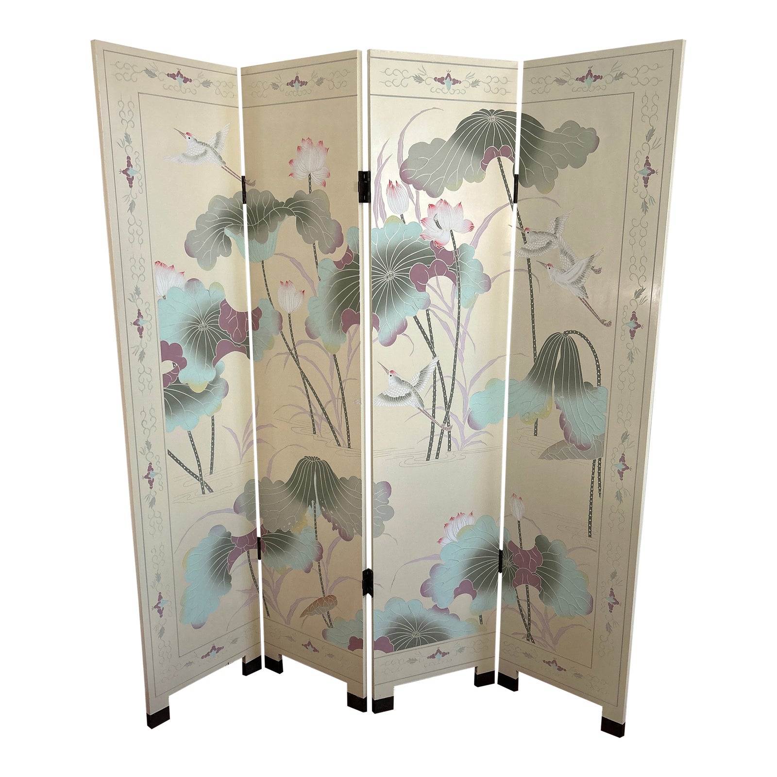 Vintage Asian Four-Panel Screen | Chairish