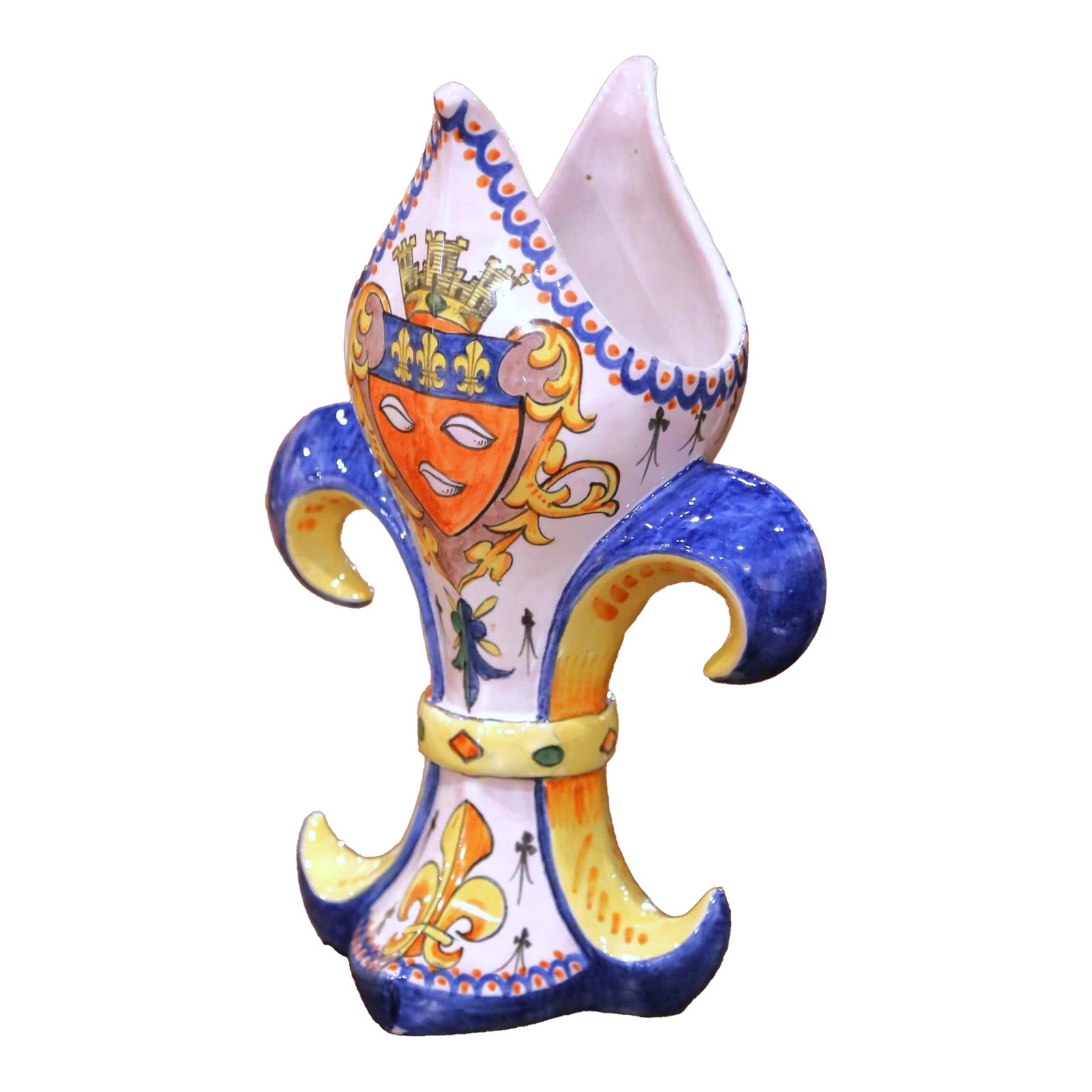 19th Century French Faience Alcide Chaumeil Fleur-De-Lys Vase | Chairish