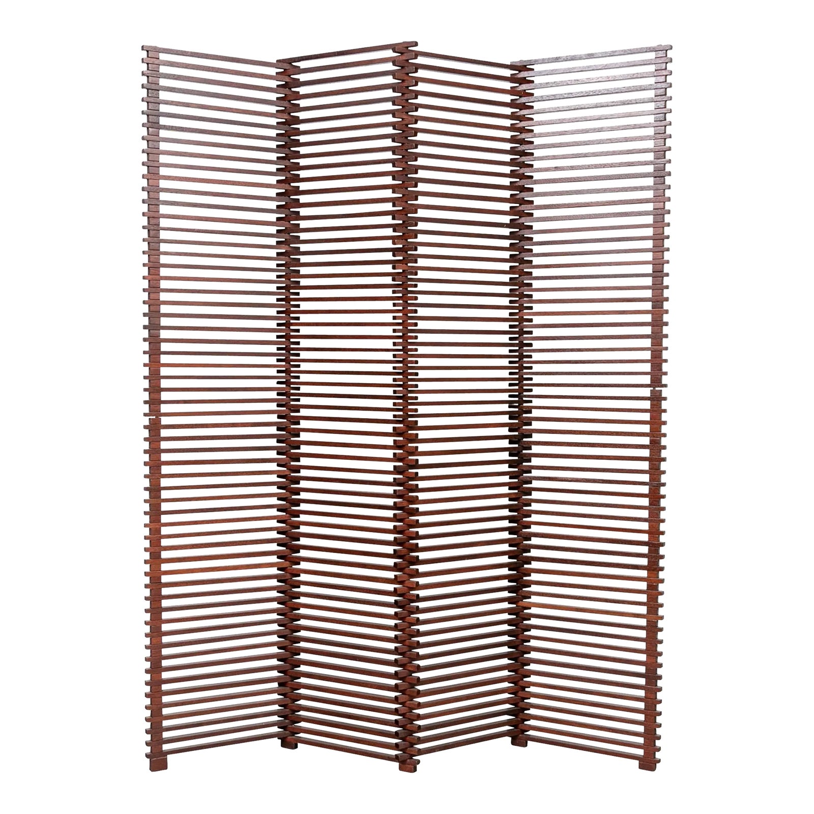 Mid-Century Modern Tall Solid Teak Wood Slatted Four Panel Room Divider ...