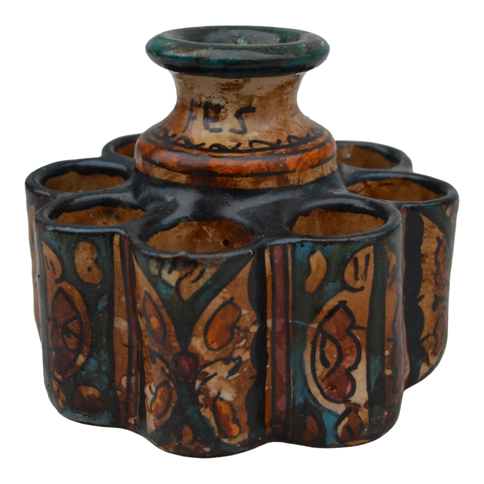 Early 20th Century Handmade Moroccan Ceramic Inkwell With Catchall ...