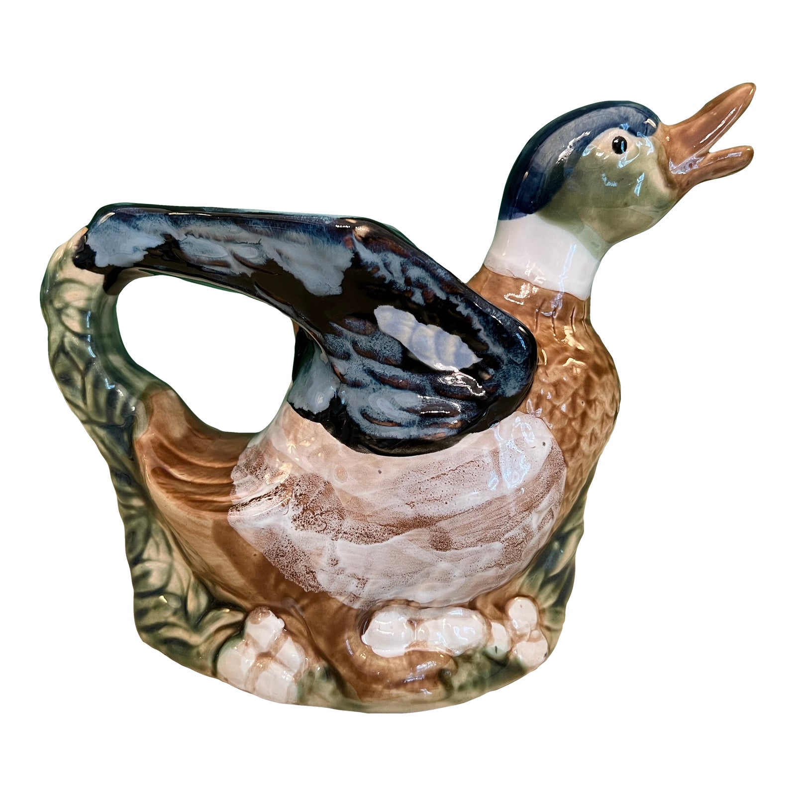 Vintage Majolica Mallard Duck Pitcher | Chairish