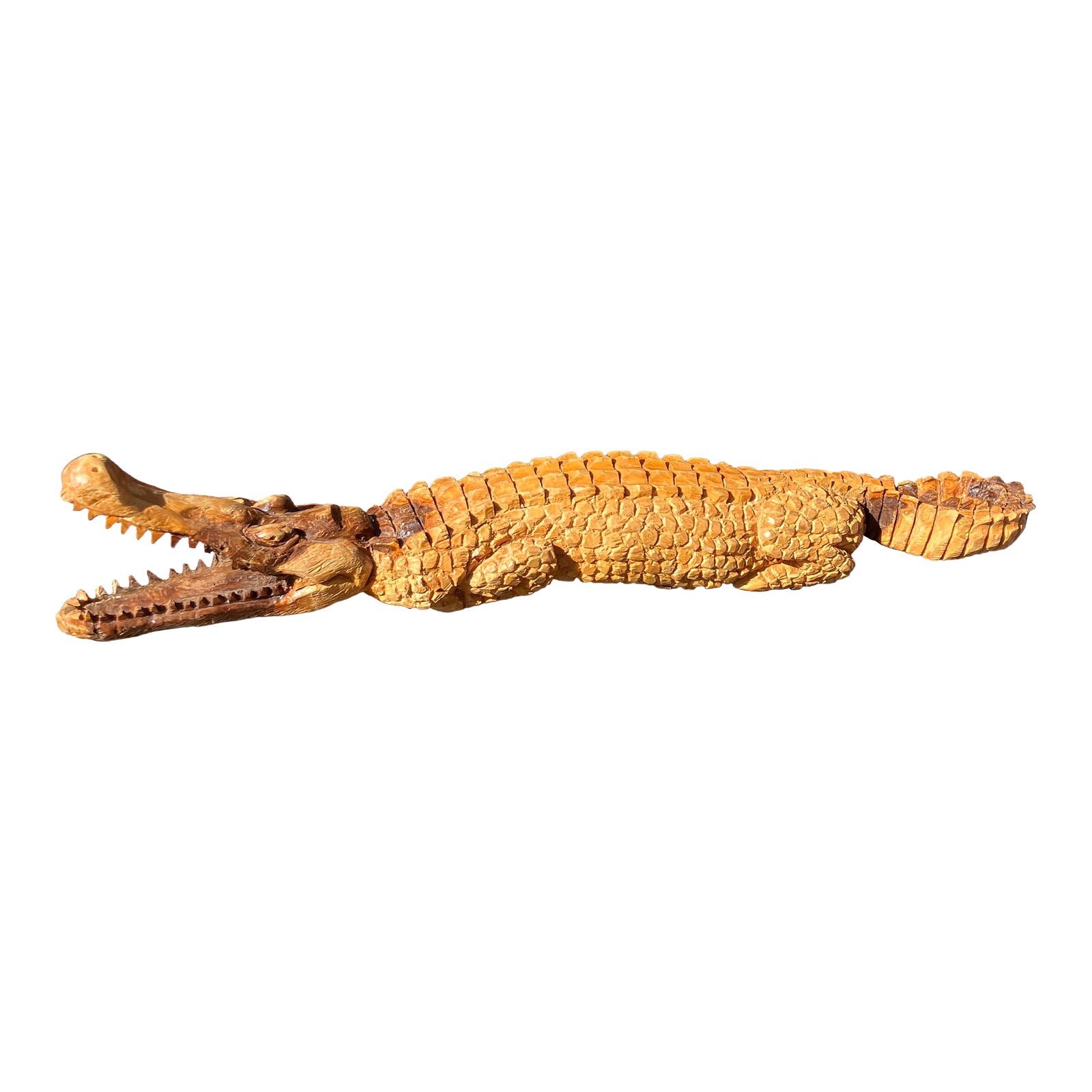 1970’s Original Folk Art Hand Carved Wood Alligator Sculpture | Chairish