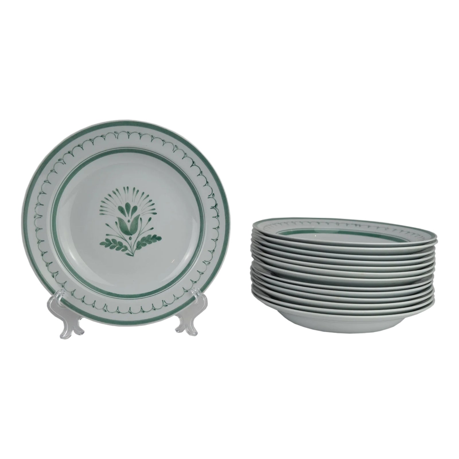 1950s Green Thistle Dinner Plates, Arabia of Finland - Set of 14 | Chairish