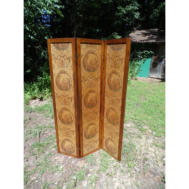 Vintage 3 Panel Folding Room Divider Double Sided Privacy Dressing ...