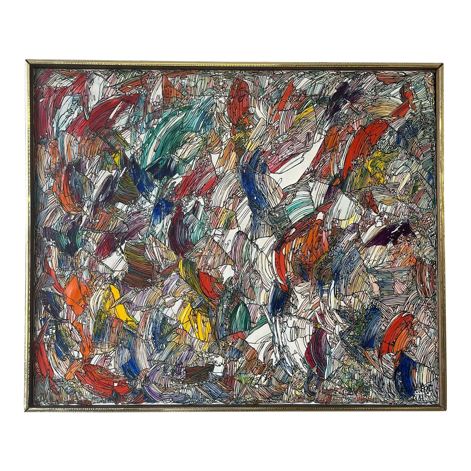 1990s Vibrant Abstract Expressionist Painting - Framed Original Artwork ...