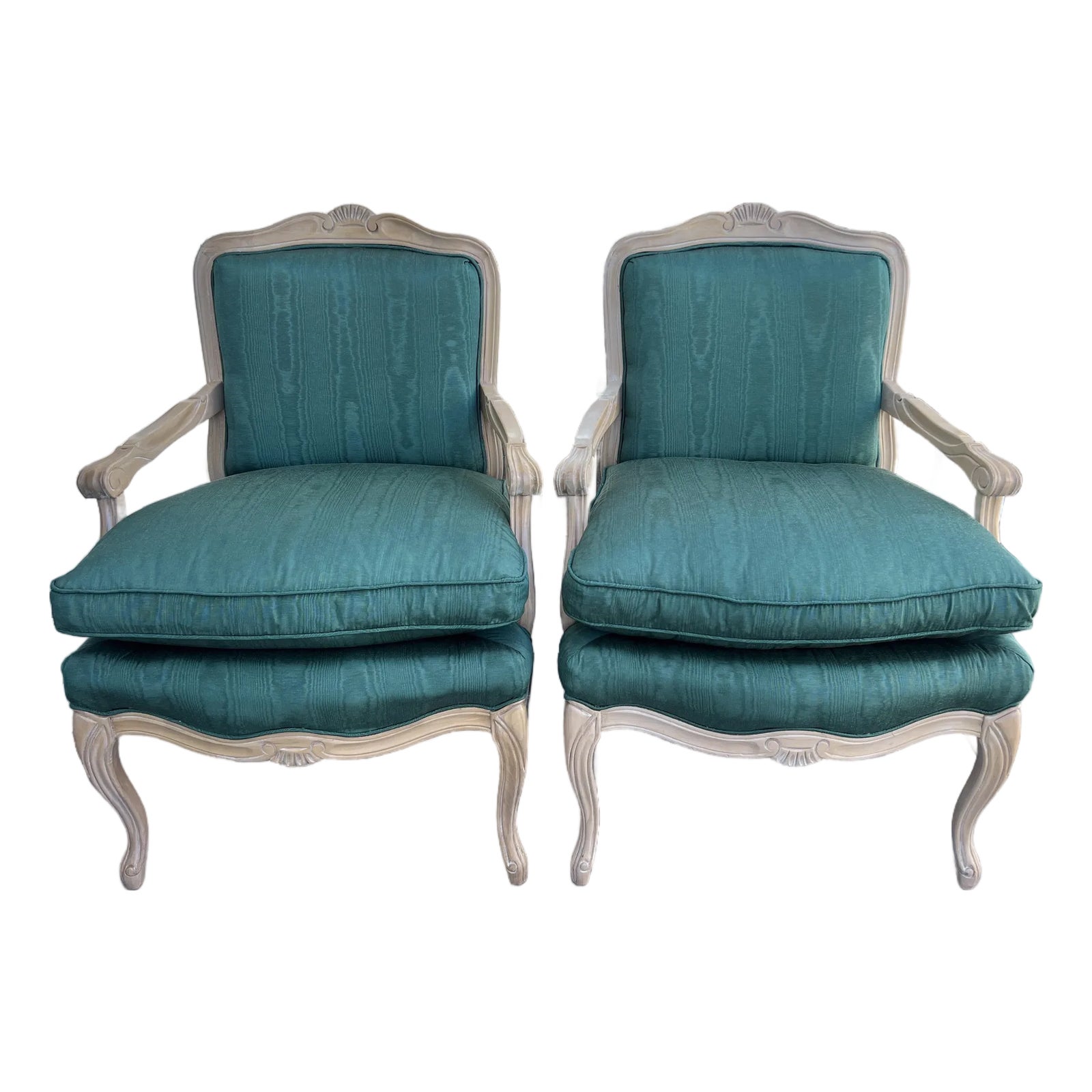 French Style Bergere Armchairs With Sea Green Upholstery by Sam Moore ...
