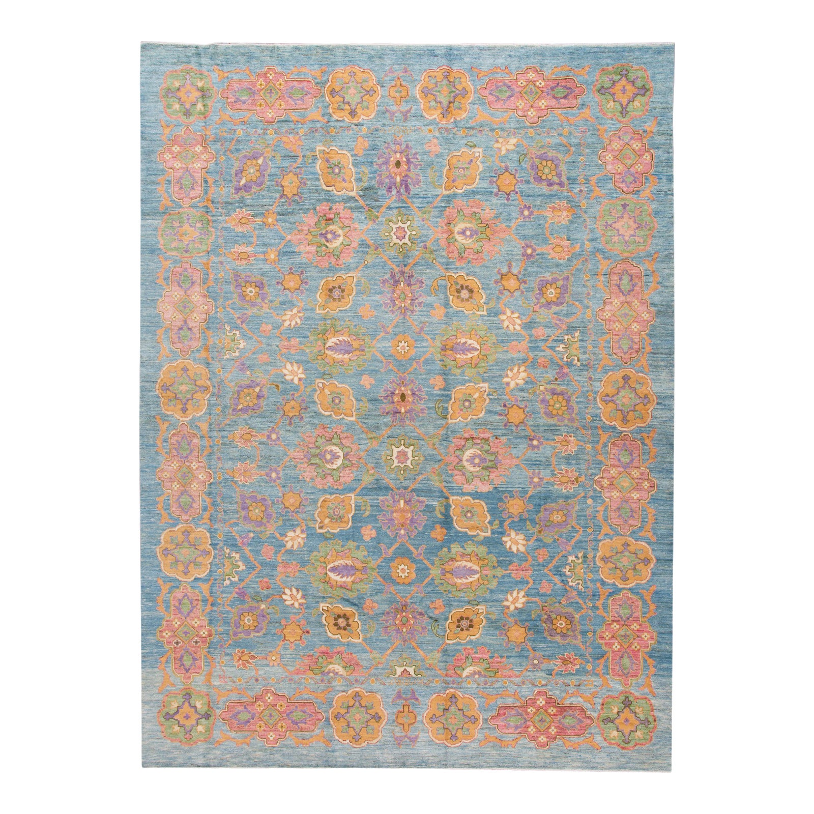 Oversize Blue Modern Oushak Handmade Wool Rug | Chairish