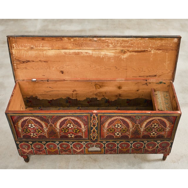 Moorish Middle Eastern Painted Wood Blanket Chest | Chairish
