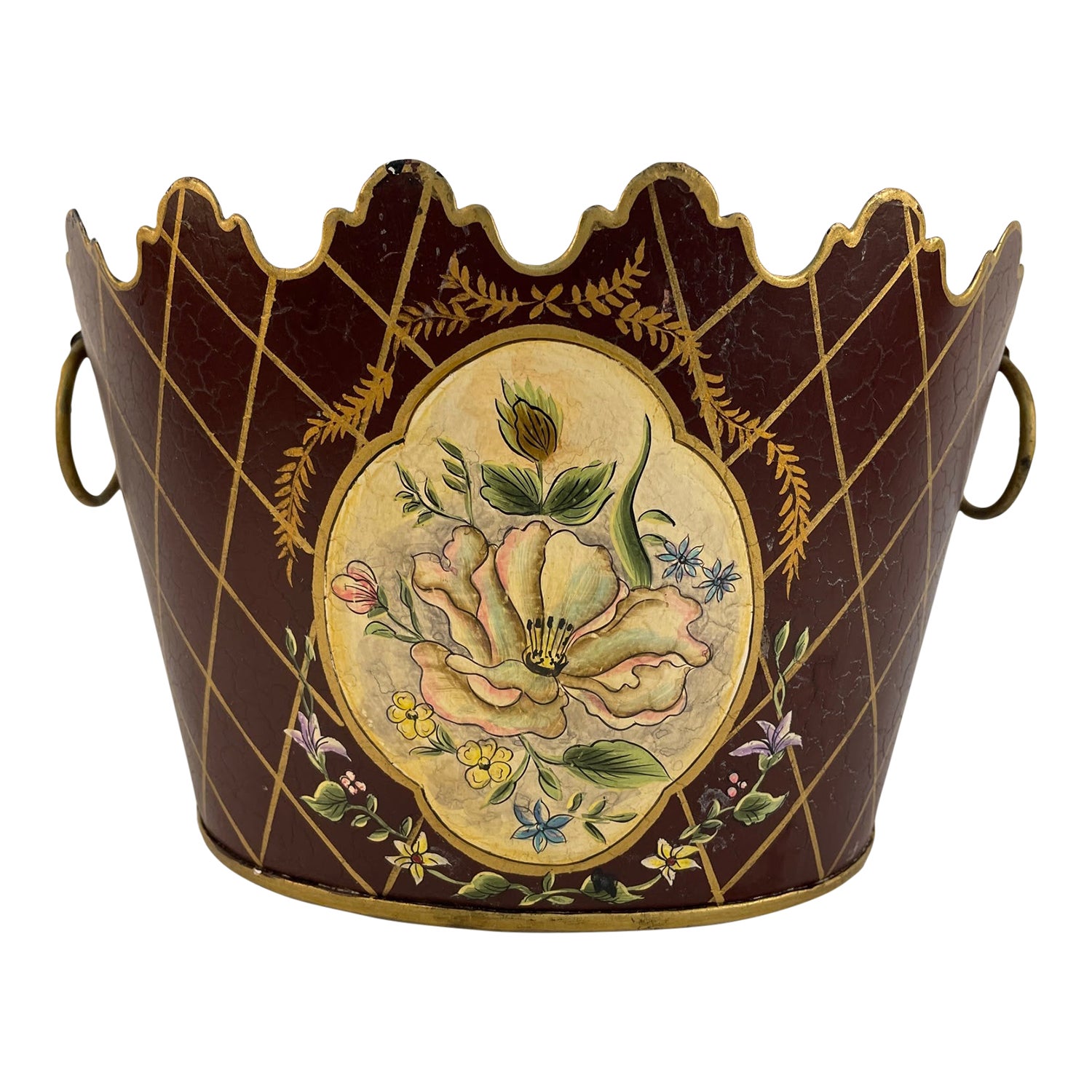 Vintage French Tole Burgundy Cachepot Jardiniere | Chairish