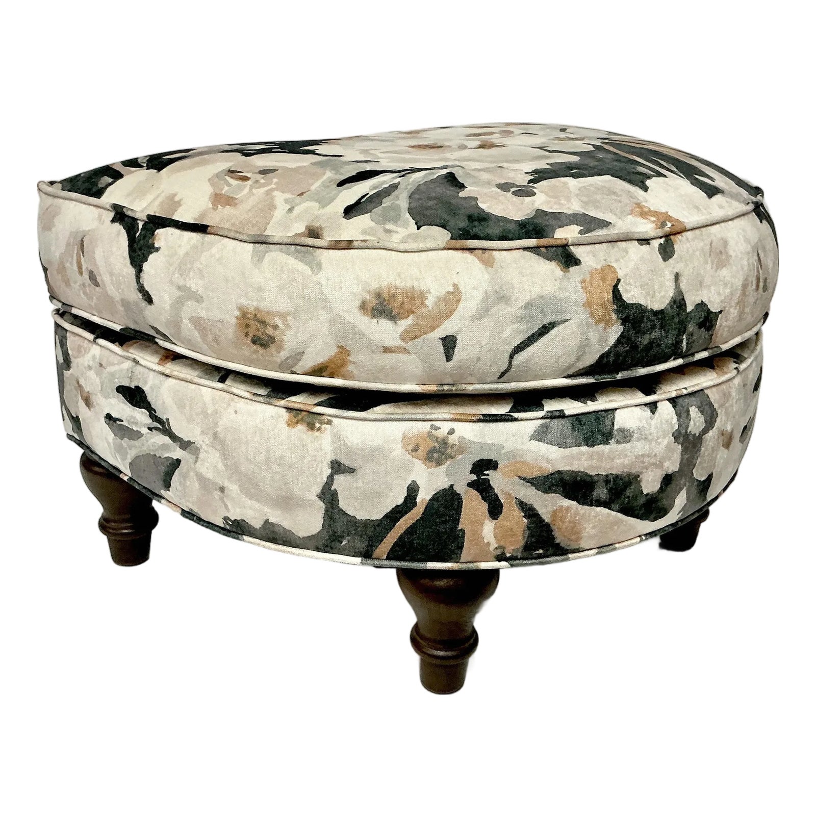 1990s Vintage Traditional Demi-Lune Curved Front Footstool, Abstract ...