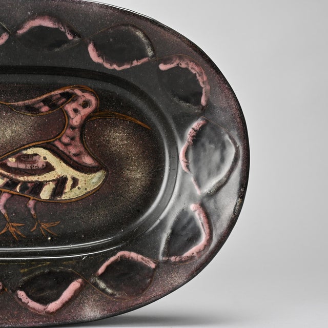 Oval Glazed Earthenware Dish by Menelika, Geneva, 1950 | Chairish
