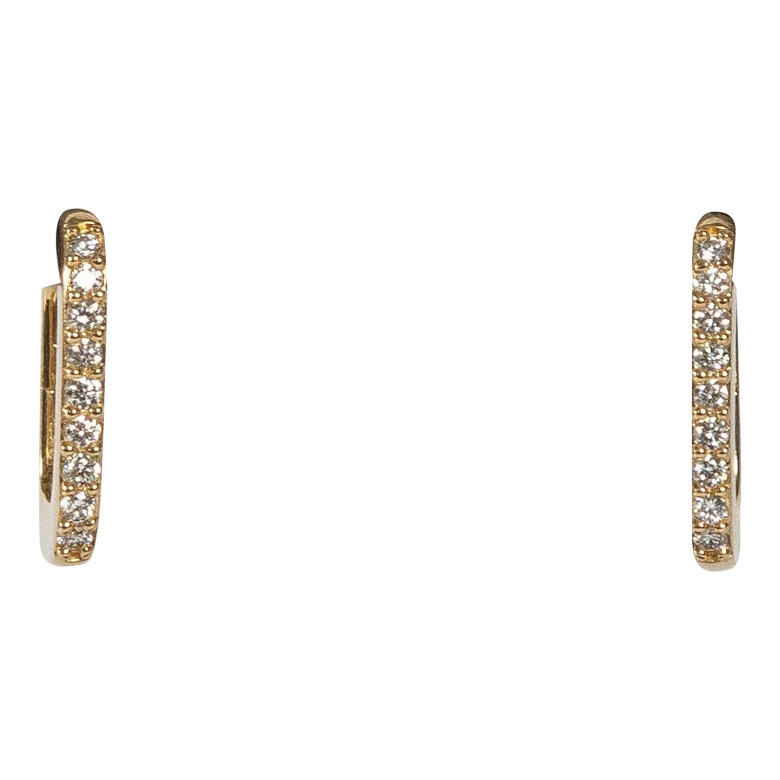 Diamond and Gold Chunky Rectangular Huggies in 14K gold - A Pair | Chairish