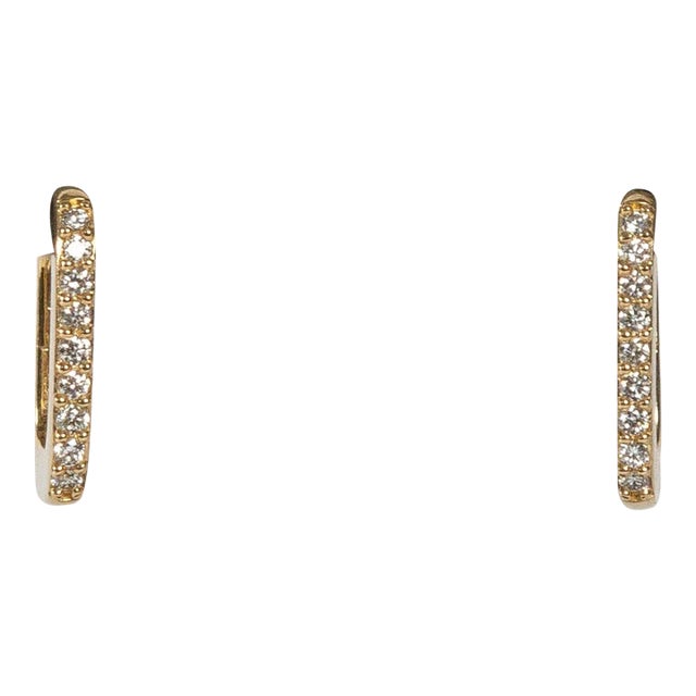 Diamond and Gold Chunky Rectangular Huggies in 14K gold - A Pair | Chairish